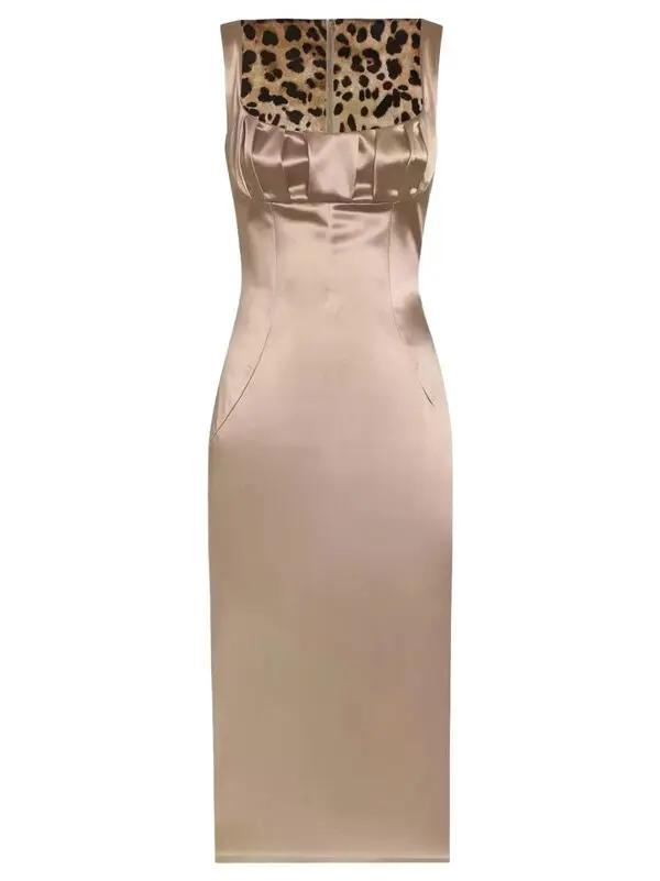 Dolce & Gabbana Satin Midi Dress With Pleat Detail - Neutrals