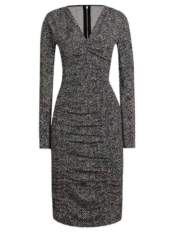 Dolce & Gabbana Midi Chevron-print Dress - Black