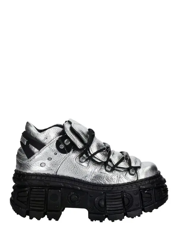 NEW ROCK Metallic Leather Platform Sneakers - Grey