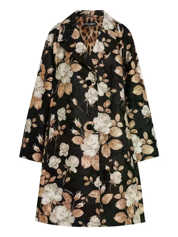 Dolce & Gabbana Rose-print Long Coat - Black