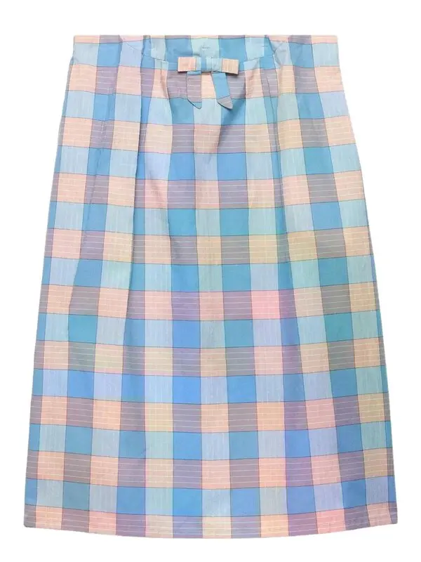 Prada Bow-detailed Checked Midi Skirt - Blue