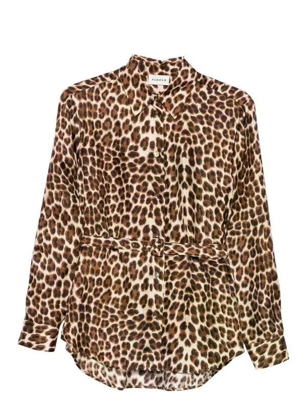 P.a.r.o.s.h Leopard-print Belted Shirt - Brown