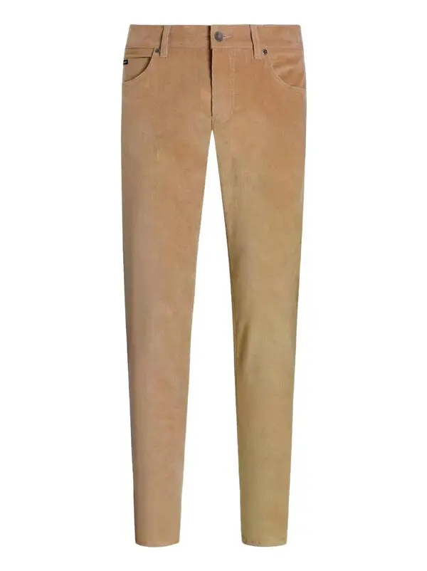 Dolce & Gabbana Corduroy Logo-plaque Trousers - Brown