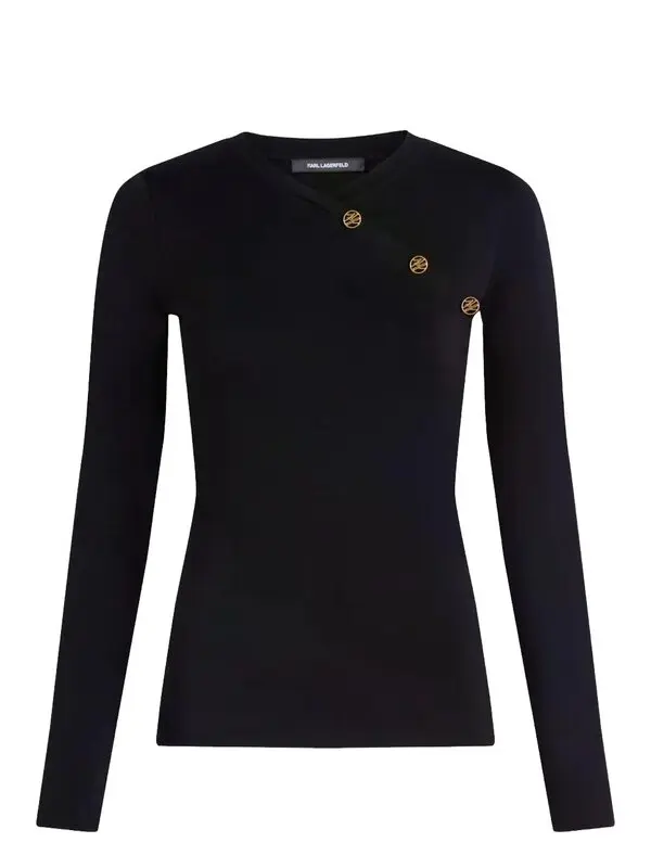 Karl Lagerfeld Button-embellished Long-sleeve Top - Black