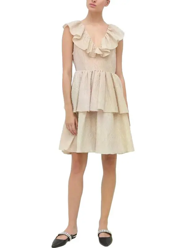 CUSTOMMADE Frill-detail Cotton-blend Mini Dress - Neutrals