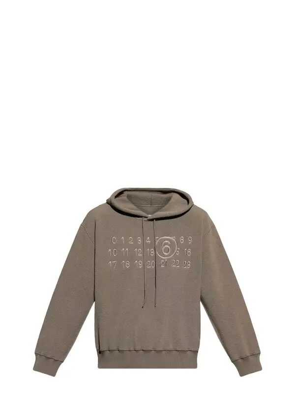 MAISON MARGIELA Numbers-embroidered Fleece Hoodie - Brown
