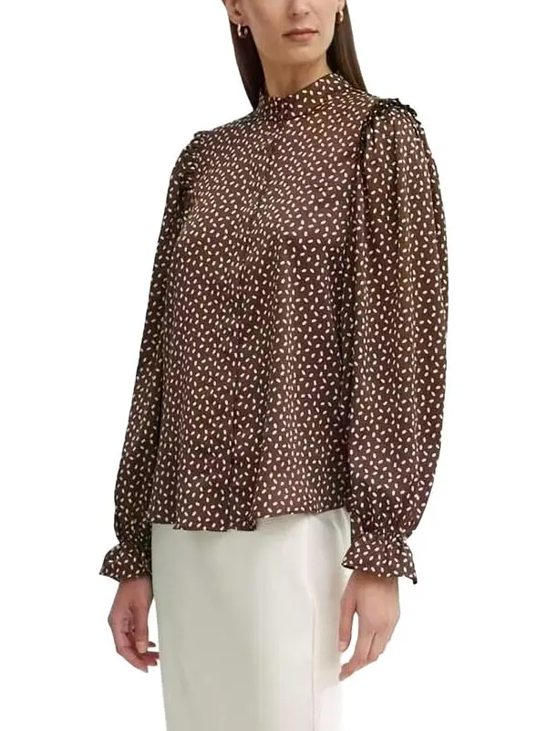 BRUUNS BAZAAR Ruffled Mock-neck Blouse - Brown