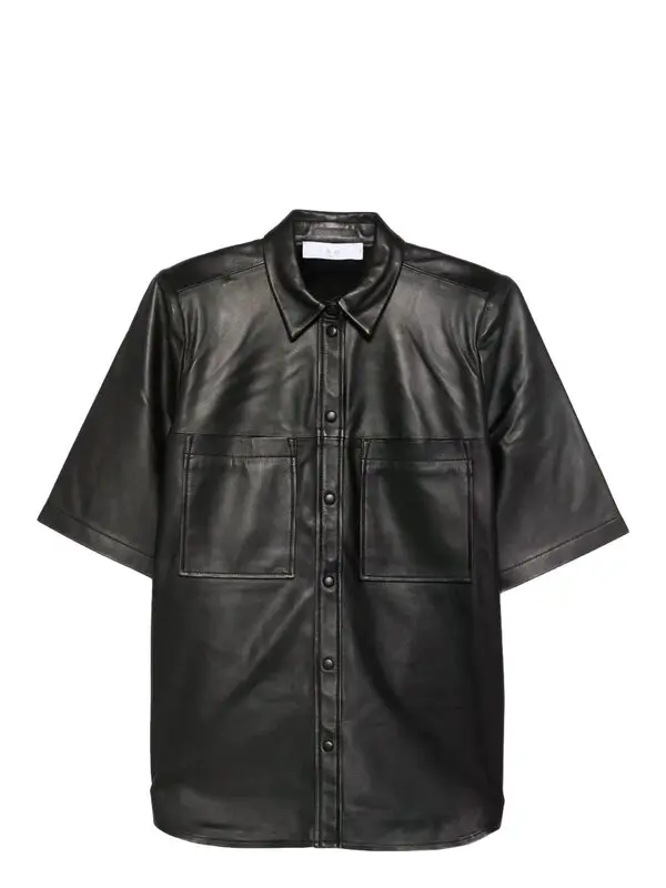 IRO PARIS Leather Short-sleeve Pocket Shirt - Black