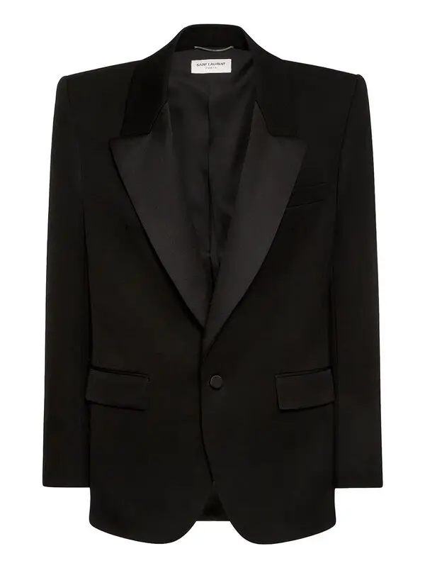 Saint Laurent Tuxedo Wool Blazer With Satin Lapel - Black