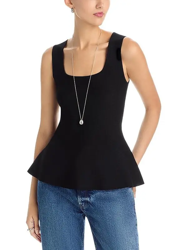 T Tahari Square Neck Peplum Top - Black