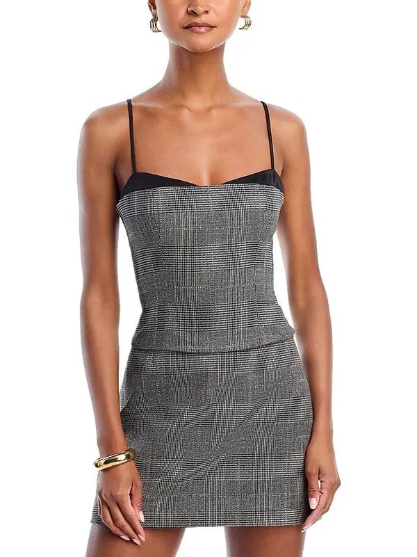 French Connection Owen Plaid Suiting Strappy Corset Top - Charcoal/black