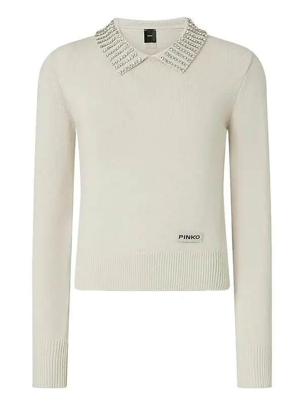 Pinko Ventotene Collared Crewneck Sweater - Cloudy Silver