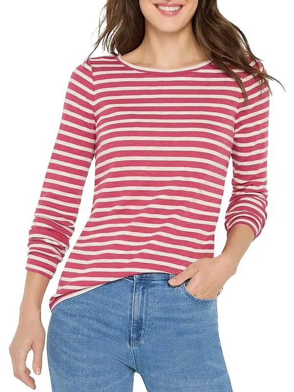 NIC+ZOE Long Sleeve Stripe Boat Tee - Red Multi