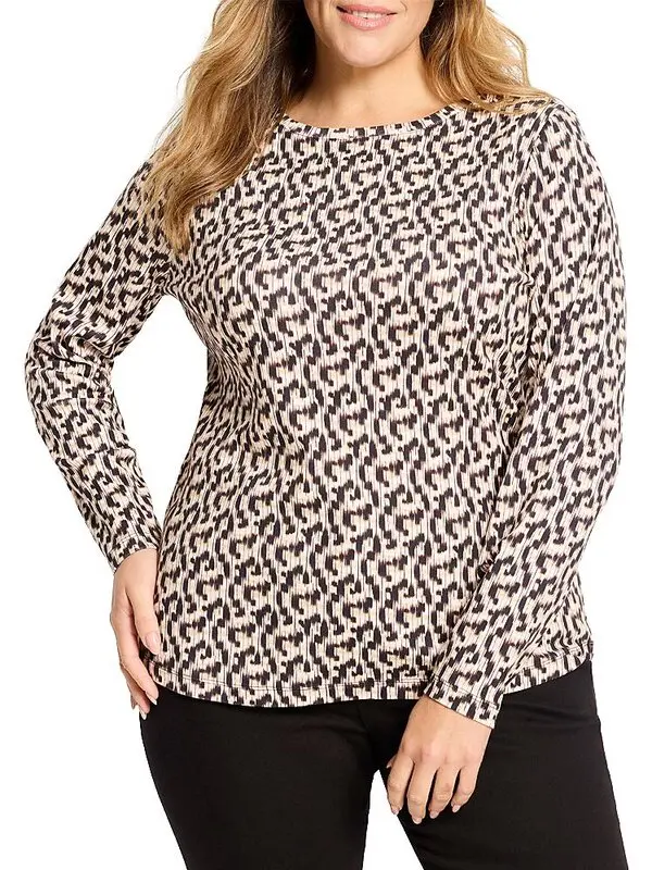 NIC+ZOE Long Sleeve Printed Boat Tee - Neutral Multi