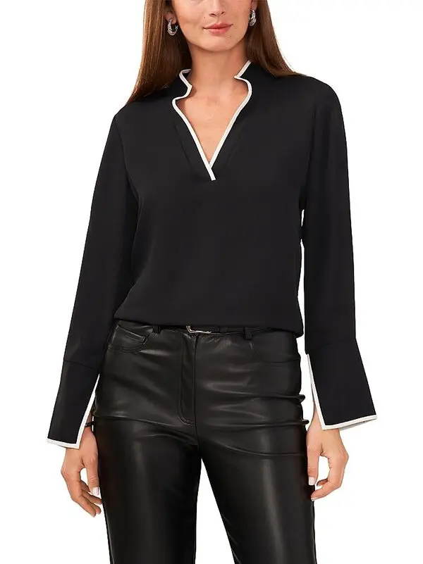 Vince Camuto Contrast Trim Tunic Blouse - Rich Black