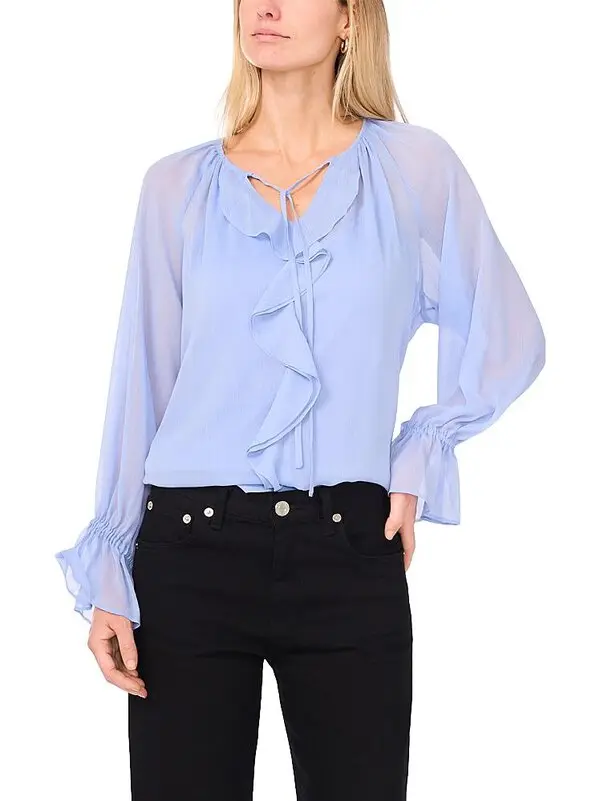 Vince Camuto Ruffled Front Long Sleeve Blouse - French Blue