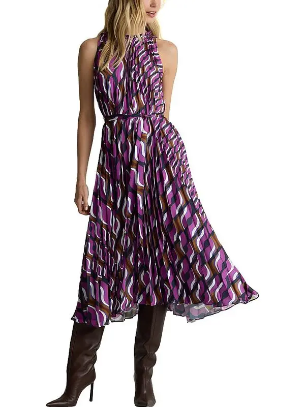 St. John 70s Block Print Dress - Deep Purple/navy Multi