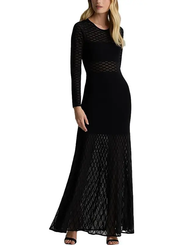 St. John Sheer Treillis Knit Gown - Black