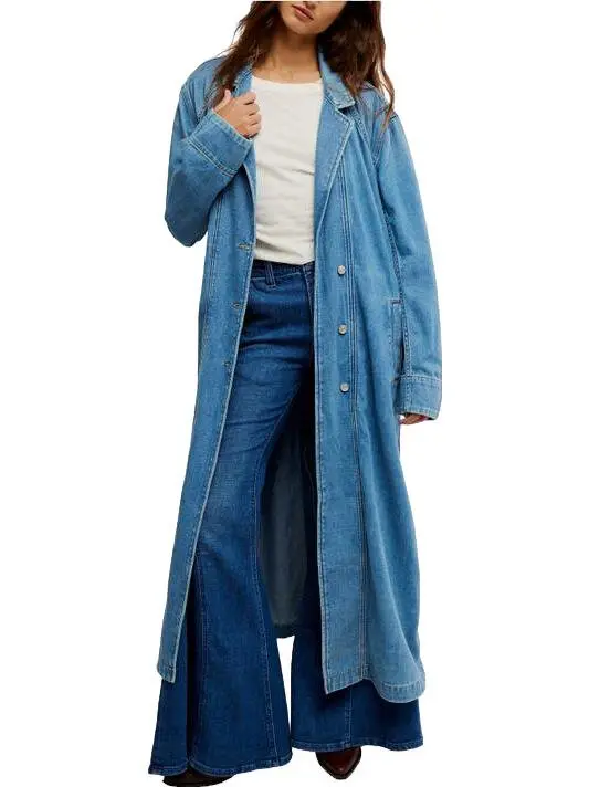 Free People Monique Longline Denim Duster - Sunlight Blue