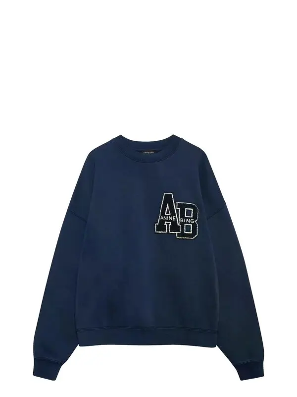 ANINE BING Miles Letterman Embroidered-logo Sweatshirt - Blue