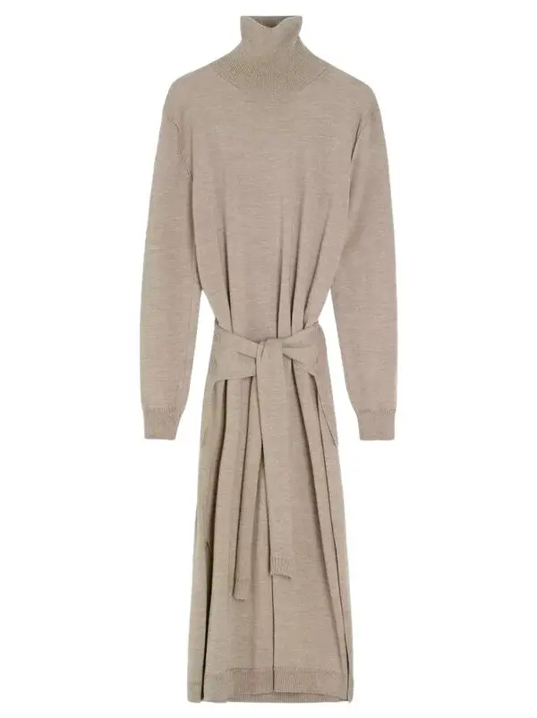 LEMAIRE Tie-waist Turtleneck Dress - Beige