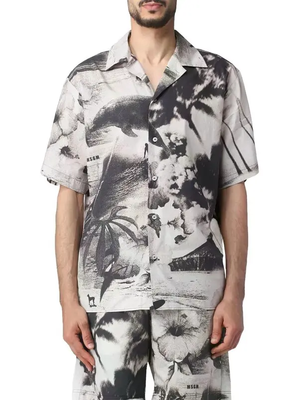 MSGM Graphic-print Short-sleeve Shirt - Grey