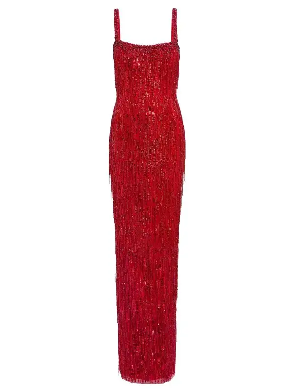 Jenny Packham Sequin-embellished Fringe Maxi Dress - Red