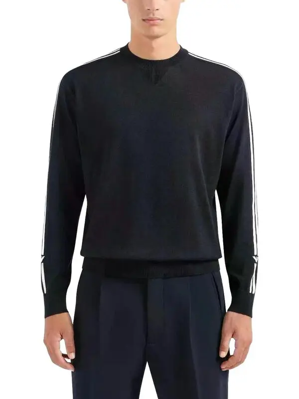 Emporio Armani Stripe-detail Crew-neck Sweater - Black