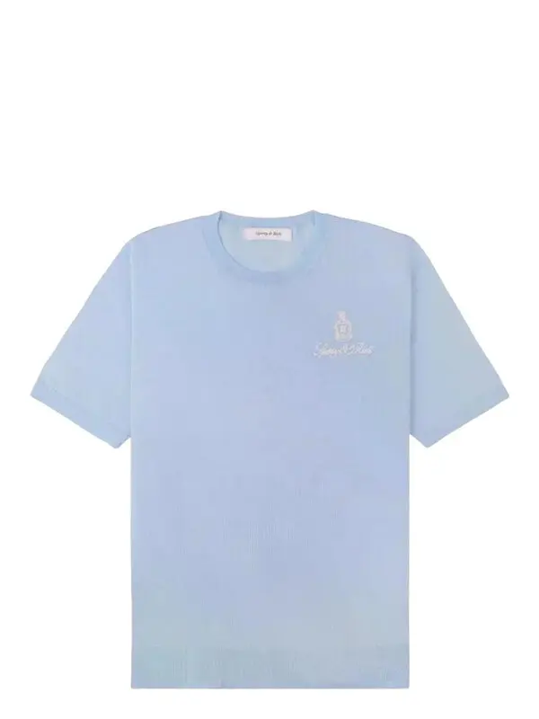 SPORTY & RICH Vendôme Crest-embroidered Merino T-shirt - Blue