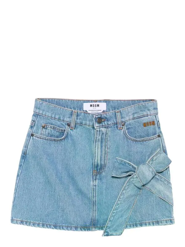 MSGM Bow-detail Denim Mini Skirt - Blue