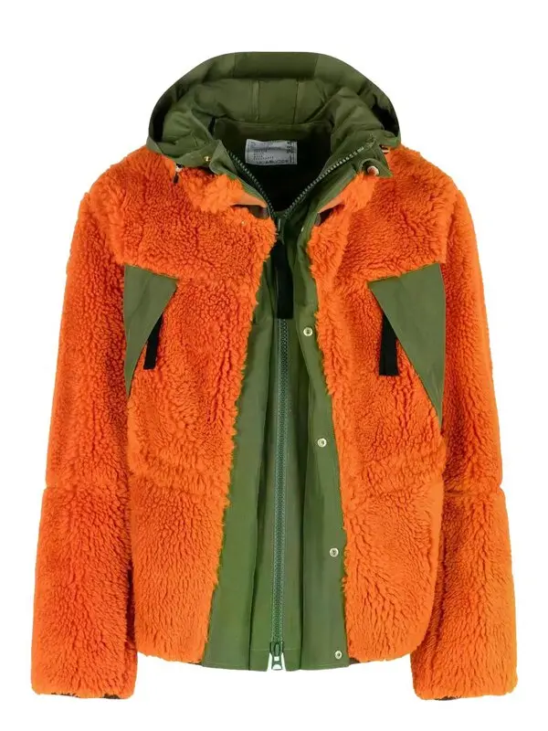 Sacai Hooded Sherpa Jacket - Orange