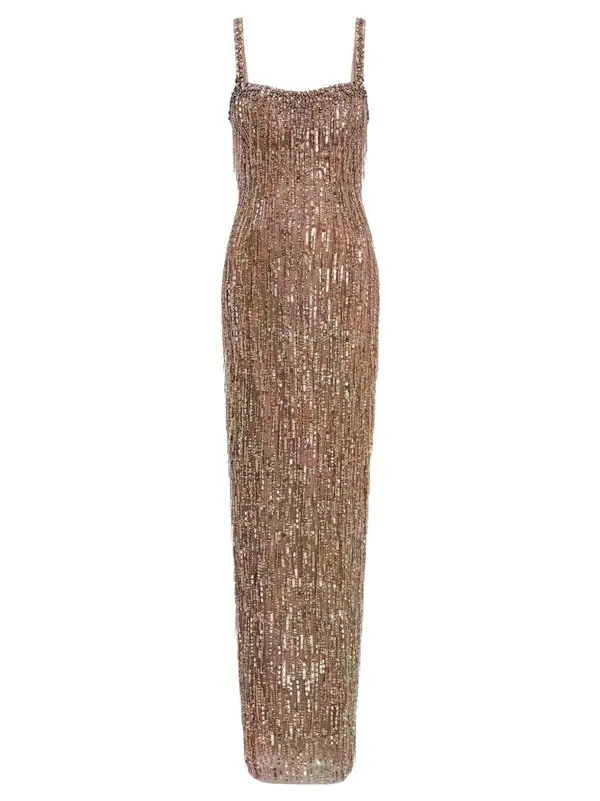 Jenny Packham Sequin-embellished Fringe-detail Maxi Dress - Pink