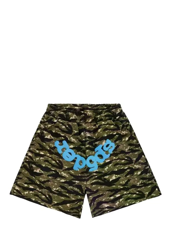 SP5DER Tiger Camo Logo Track Shorts - Black