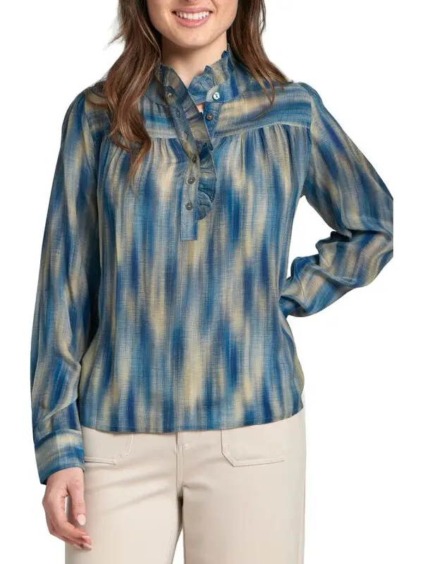 APNY Ruffle Half-placket Shirt - Blue