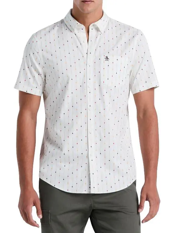 ORIGINAL PENGUIN Short Sleeve Cotton Blend Twill Button-down Shirt - Bright White