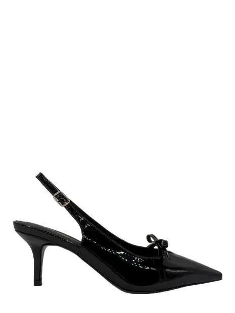 AMIE RAFA Georgia Pointy Toe Bow Kitten Heels - Black