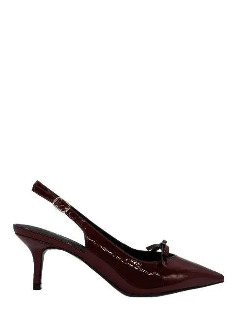 AMIE RAFA Georgia Pointy Toe Bow Kitten Heels - Burgundy
