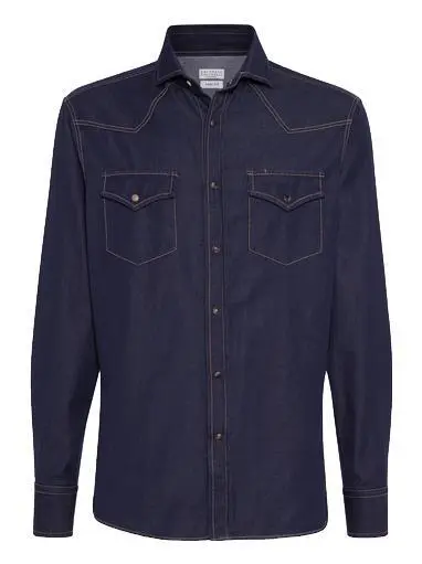 Brunello Cucinelli Shirt With Snaps - Dark Denim