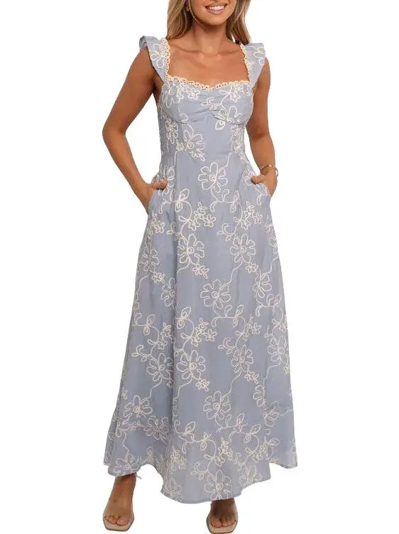 PETAL & PUP Ellise Lace Trim Soutache Midi Sundress - Blue