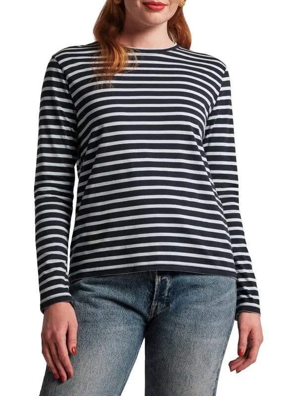 FRANCES VALENTINE Long Sleeve Striped Tee Shirt - Navy/light Blue