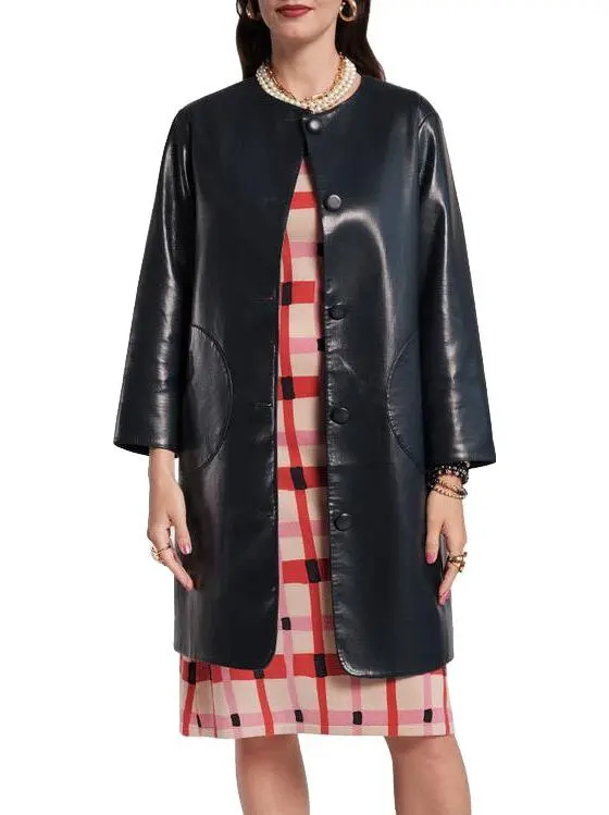 FRANCES VALENTINE Mod Faux Leather Jacket - Navy