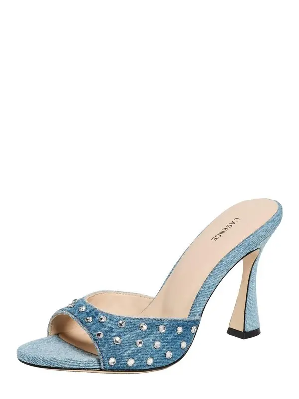 L'Agence Lucienne Embellished Denim Mules - Light Denim