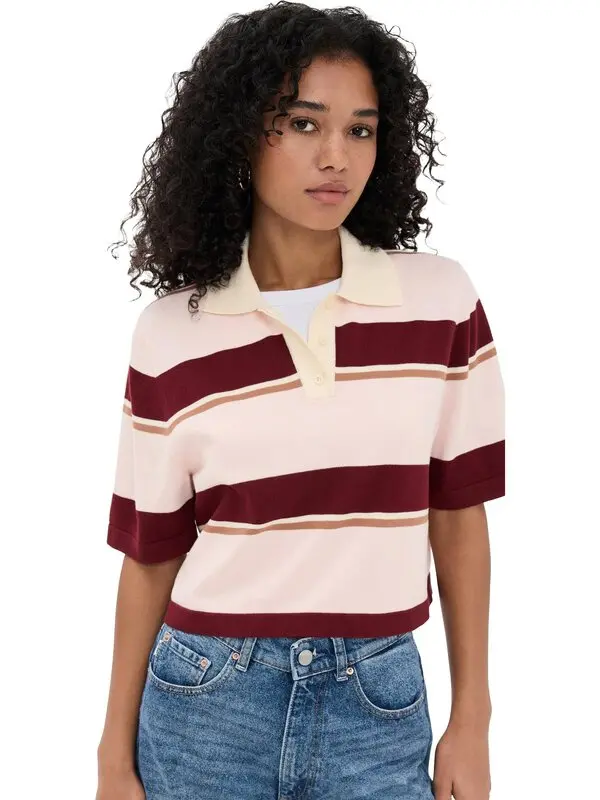 LE BOP Striped Short-sleeve Polo - Light Pink Stripe