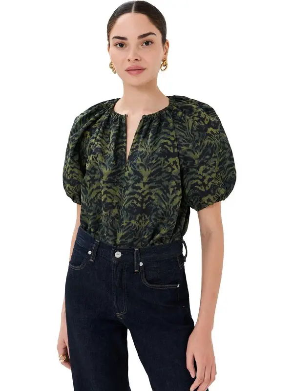 Ulla Johnson Talie Silk Short Sleeve Blouse - Desert Jasper