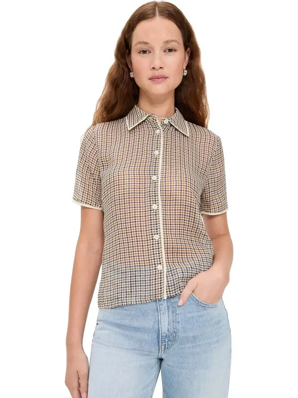 FRAME Houndstooth Silk Organza Top - Houndstooth Multi