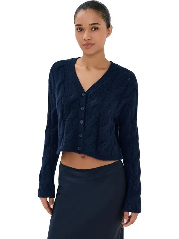Sablyn Jolie Cropped Cashmere Cable Cardigan - Midnight Navy