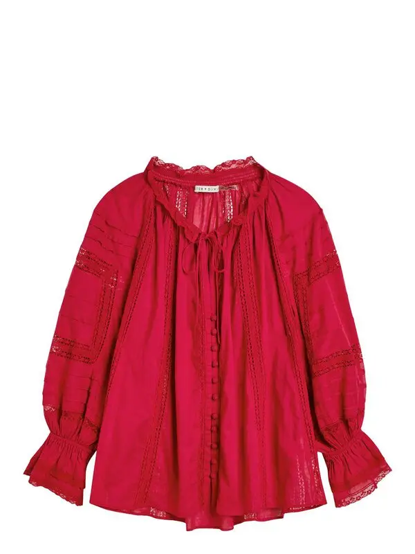 Alice + Olivia Josephine Cotton Blouse - Dark Red