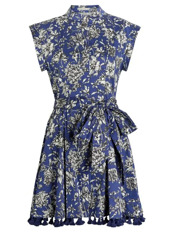 Alice + Olivia Lucy Floral Stretch-cotton Mini Dress - Blue