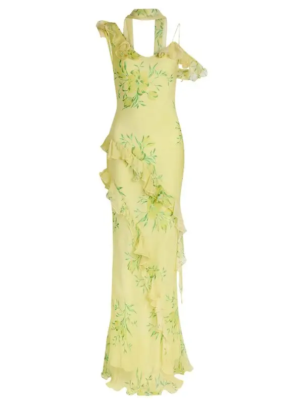 DE LA VALI Hemera Floral-print Silk-chiffon Maxi Dress - Yellow
