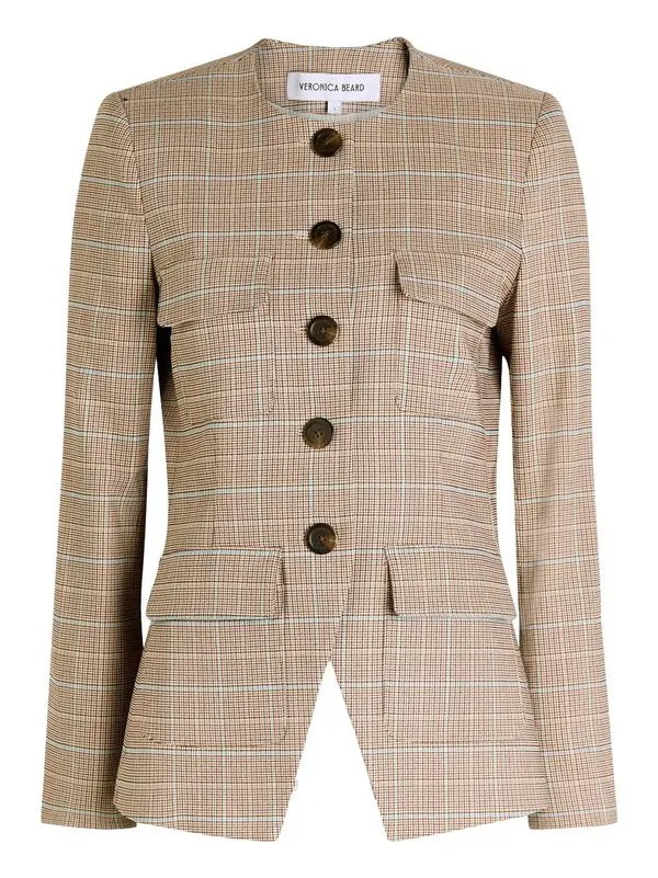 Veronica Beard Orrin Houndstooth Woven Jacket - Light Tan